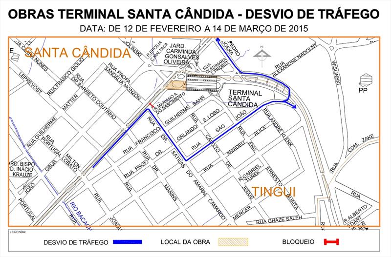 Obras no Terminal Santa Cândida bloqueiam pista marginal da Avenida ...